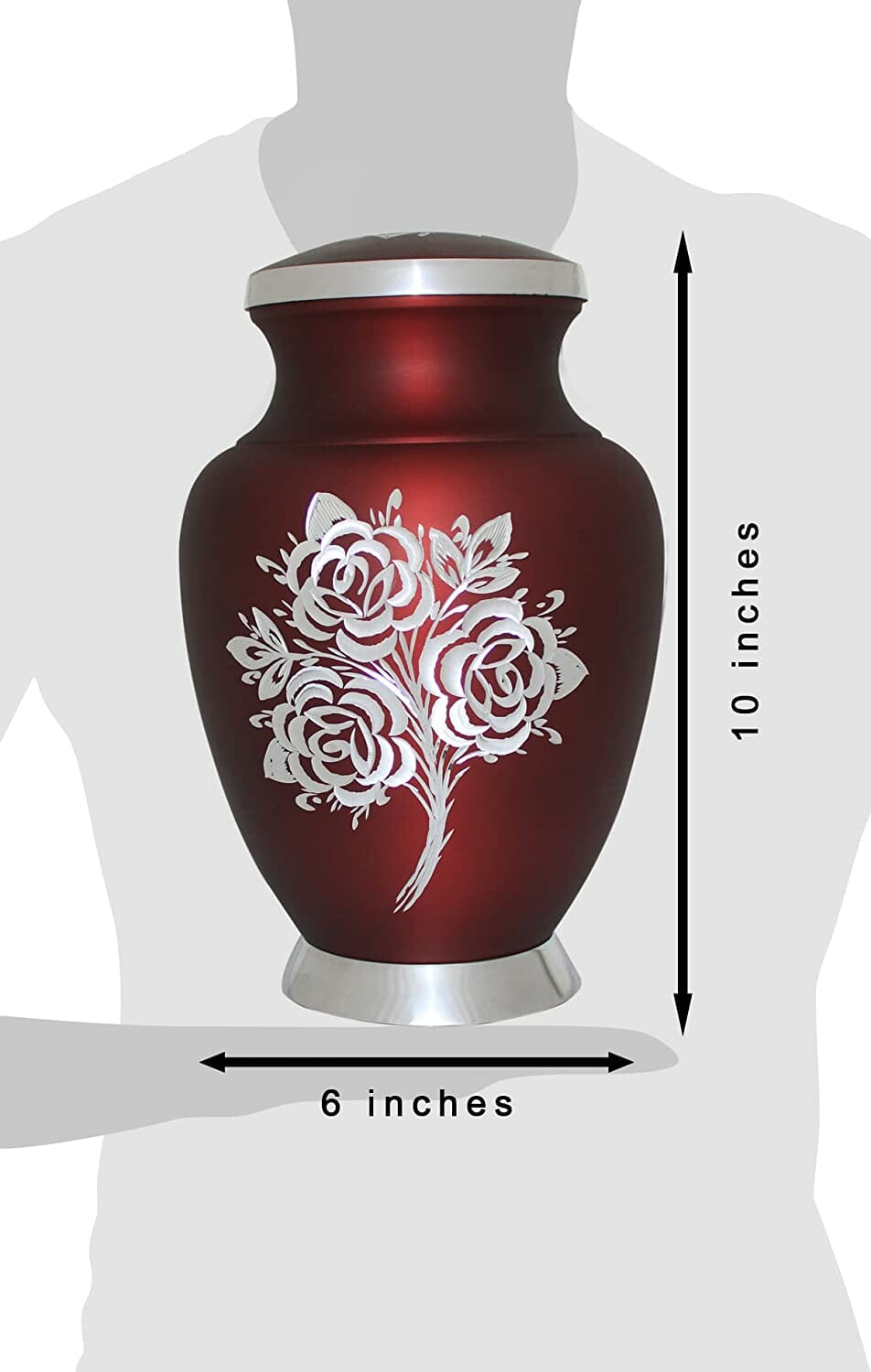 Large Red Cremation Urn with White Rose - Solace Forever Urns